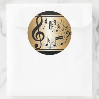Black and Gold musical notes background Classic Round Sticker | Zazzle