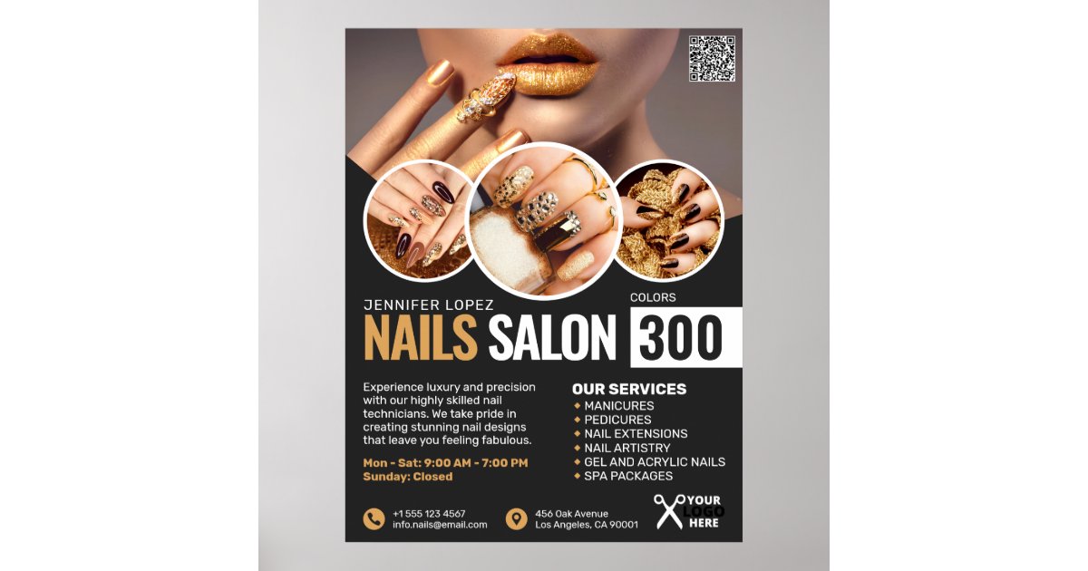 Black and Gold Nail Salon, Makeup Artist Poster | Zazzle