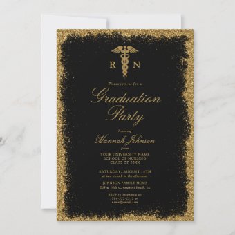 Black and Gold Nursing School Photo Graduation Invitation | Zazzle