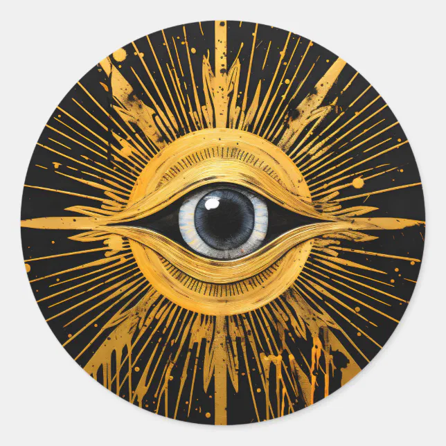 Black and Gold Occult Grey Evil Eye Starburst Classic Round Sticker ...