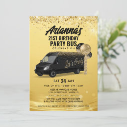 Black and Gold Party Bus Invitation | Zazzle