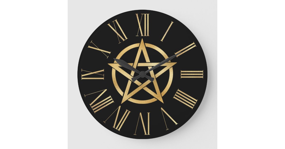 Black and Gold Pentagram Large Clock | Zazzle