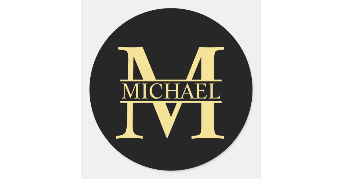 Black and Gold Personalized Monogram and Name Classic Round Sticker ...