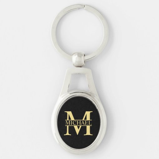 Black and Gold Personalized Monogram and Name Keychain | Zazzle