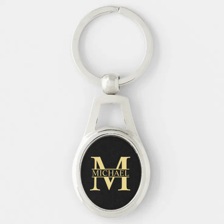 Black and Gold Personalized Monogram and Name Keychain | Zazzle