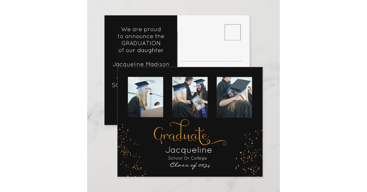 Black And Gold Photo Graduation Announcement | Zazzle