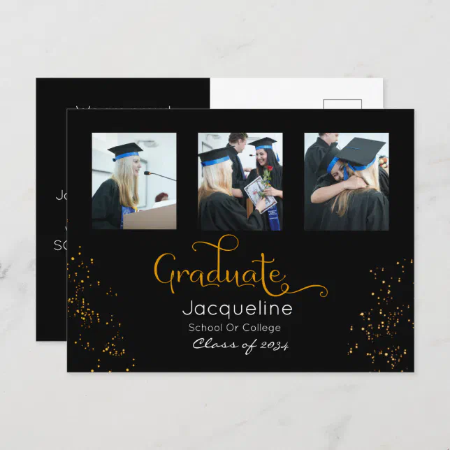 Black And Gold Photo Graduation Announcement | Zazzle