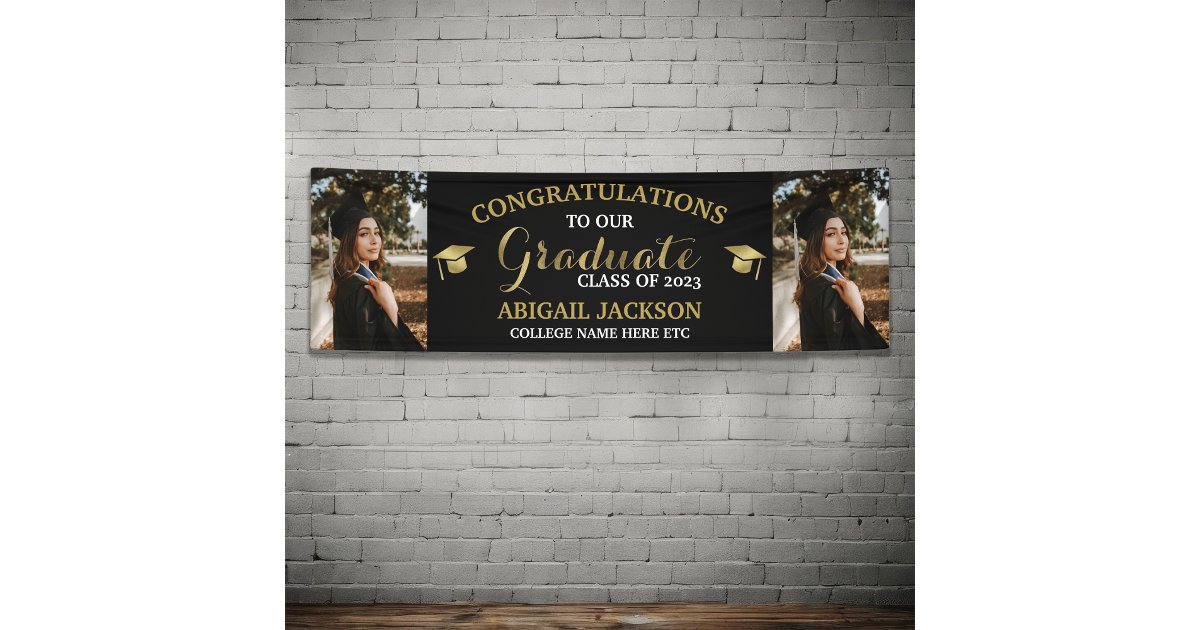 Black And Gold Photo Graduation Congratulations Banner | Zazzle