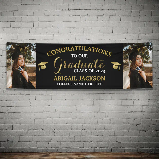Black And Gold Photo Graduation Congratulations Banner | Zazzle