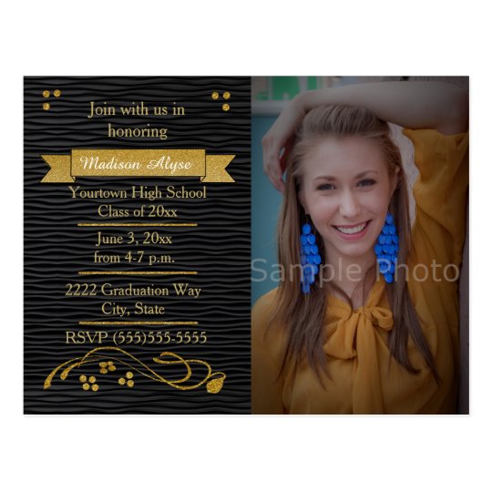 Black and Gold Photo Graduation Party Card | Zazzle.com