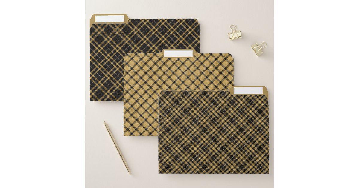 Black and Gold Plaid File Folder | Zazzle