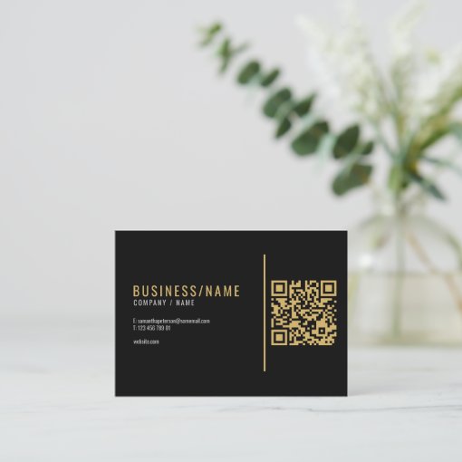 Black and gold QR code business card | Zazzle