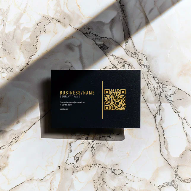 Black and gold QR code business card | Zazzle