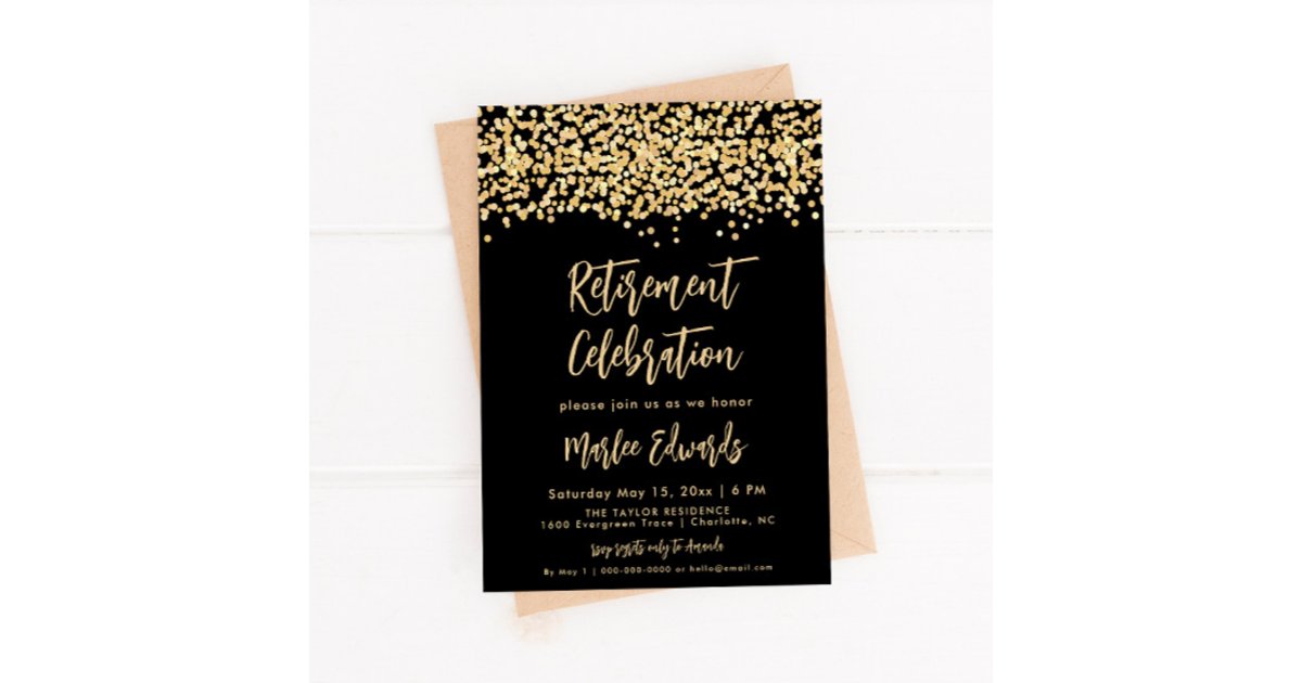 Black And Gold Retirement Party Invitation | Zazzle
