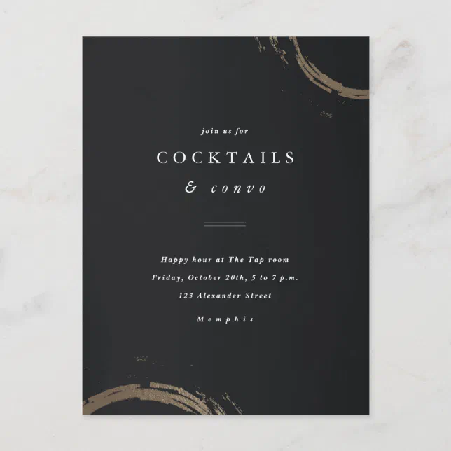 Black and Gold Rings Cocktail Party Invitation Postcard | Zazzle