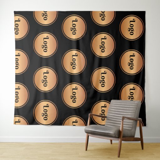 Black and Gold Round Logo Step and Repeat Classic Tapestry | Zazzle