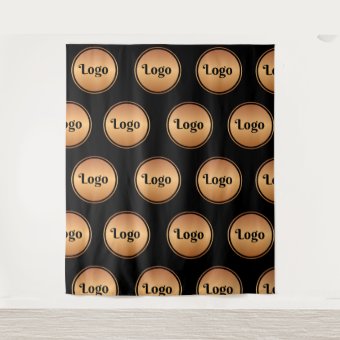 Black and Gold Round Logo Step and Repeat Classic Tapestry | Zazzle