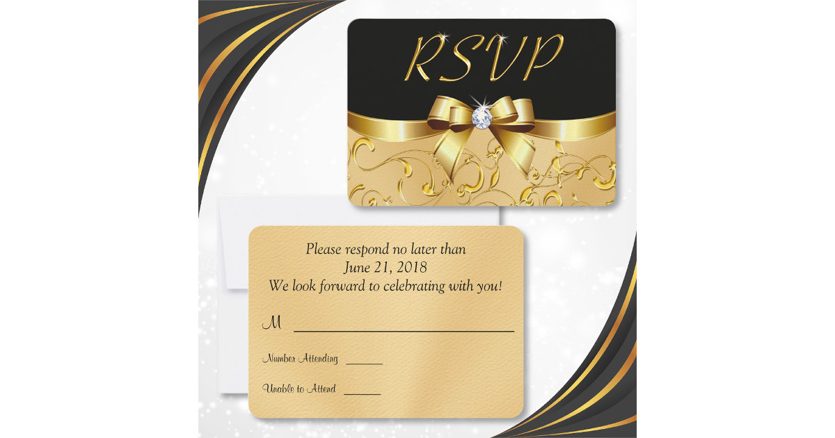 Black and Gold RSVP Cards, Customizable, Your Text | Zazzle