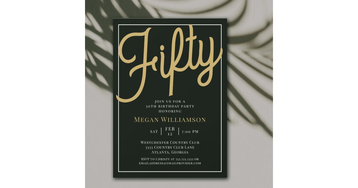 Black and Gold Script 50th Birthday Invitation | Zazzle