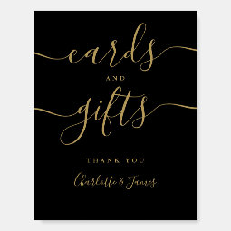 Black And Gold Script Cards And Gifts Sign | Zazzle