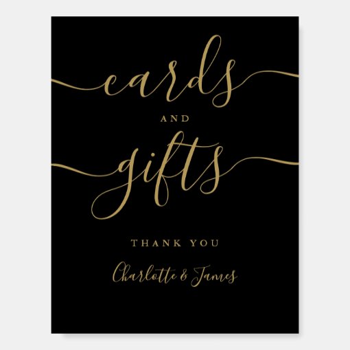 Black And Gold Script Cards And Gifts Sign | Zazzle