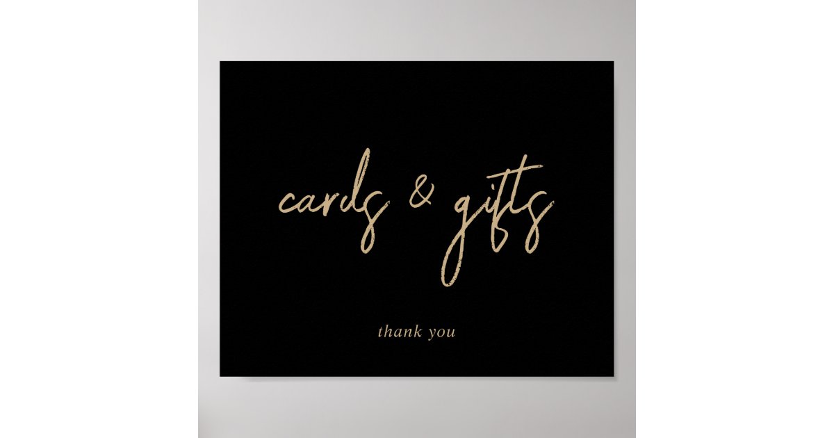 Black and Gold Script Cards and Gifts Sign | Zazzle