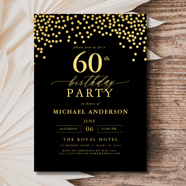 Black And Gold Script Sixty 60th Birthday Invitation | Zazzle