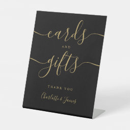 Black And Gold Signature Script Cards And Gifts Pedestal Sign | Zazzle