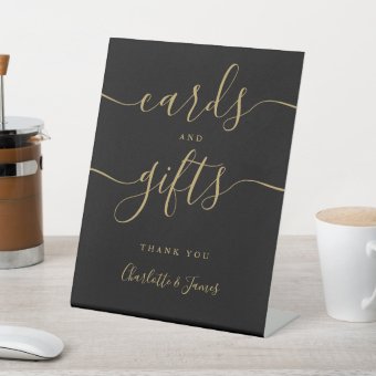 Black And Gold Signature Script Cards And Gifts Pedestal Sign | Zazzle