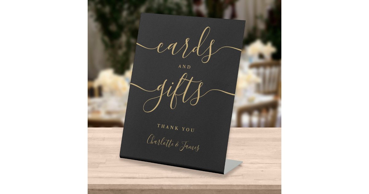 Black And Gold Signature Script Cards And Gifts Pedestal Sign | Zazzle