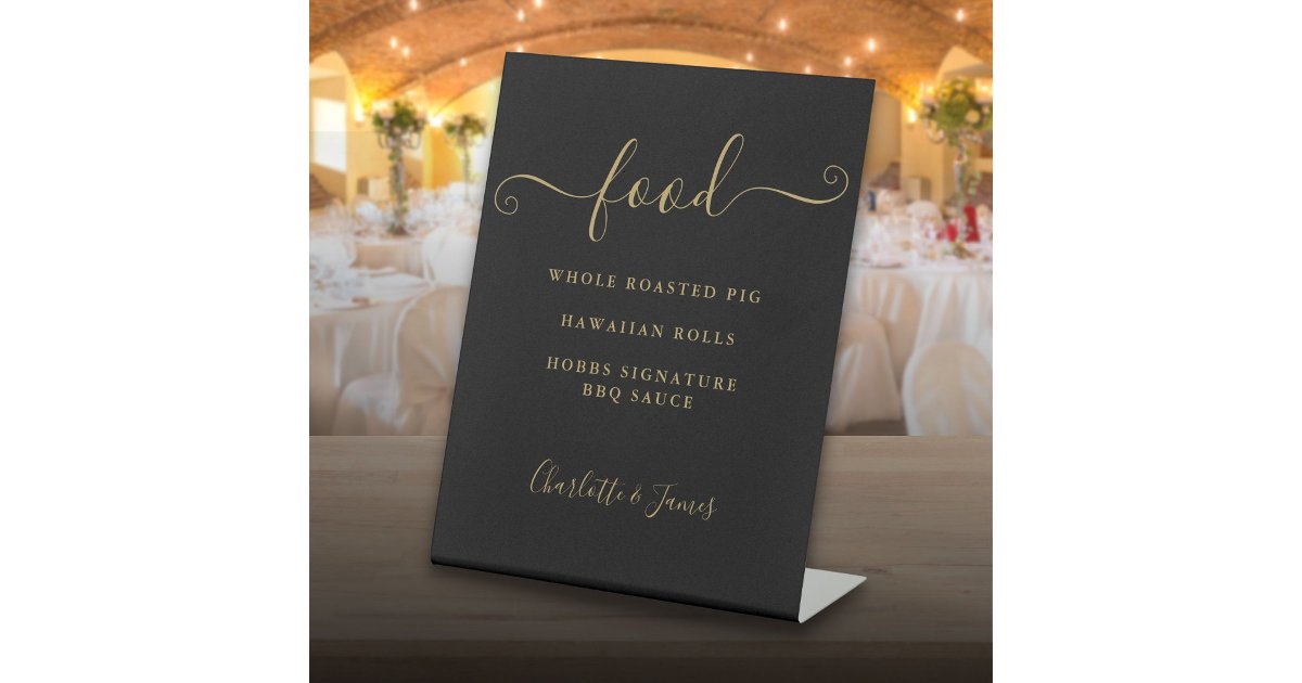 Black And Gold Signature Script Food Menu Pedestal Sign | Zazzle