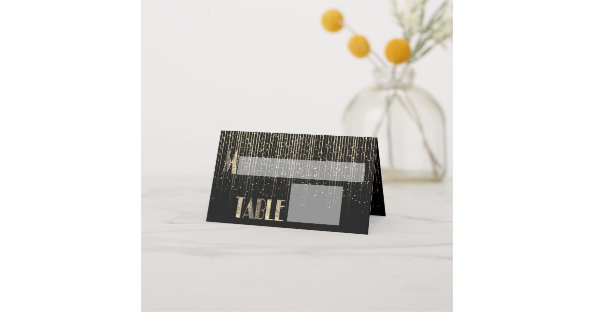 Black and Gold Star Shower Place Card | Zazzle
