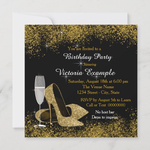 Black and Gold Stepping Into 55th Birthday Party Invitation | Zazzle