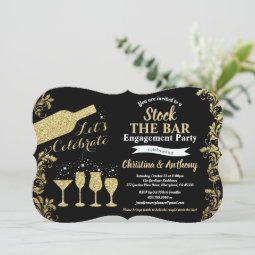 Black and gold stock the bar engagement party invitation | Zazzle