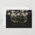 Black And Gold String Lights Floral Wedding RSVP Card | Zazzle