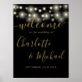 Black And Gold String Lights Wedding Welcome Sign | Zazzle
