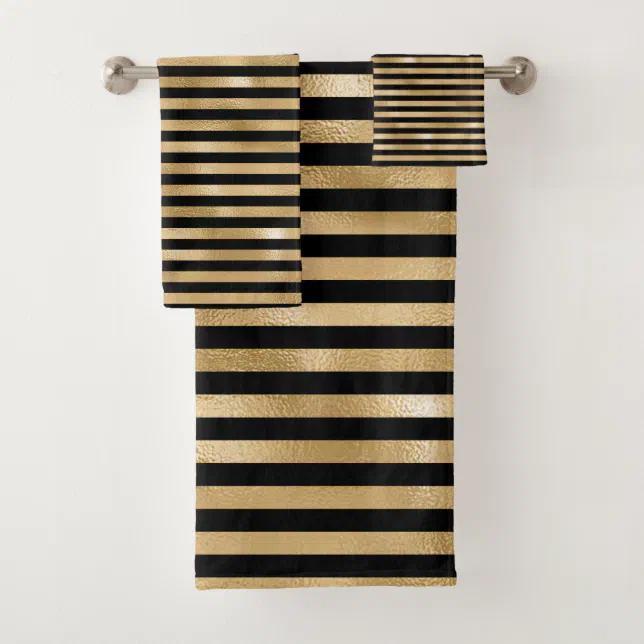 Black and Gold Striped Bathroom Towel Set | Zazzle