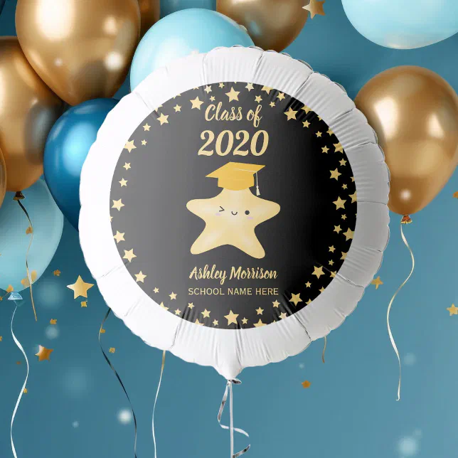Black and Gold Super Star Kids Photo Graduation Balloon | Zazzle