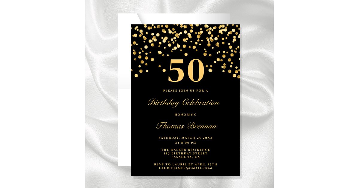 Black And Gold Typography Fifty 50th Birthday Invitation | Zazzle