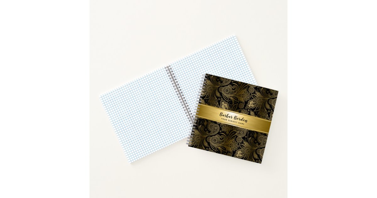 Black and gold vintage floral paisley pattern notebook | Zazzle
