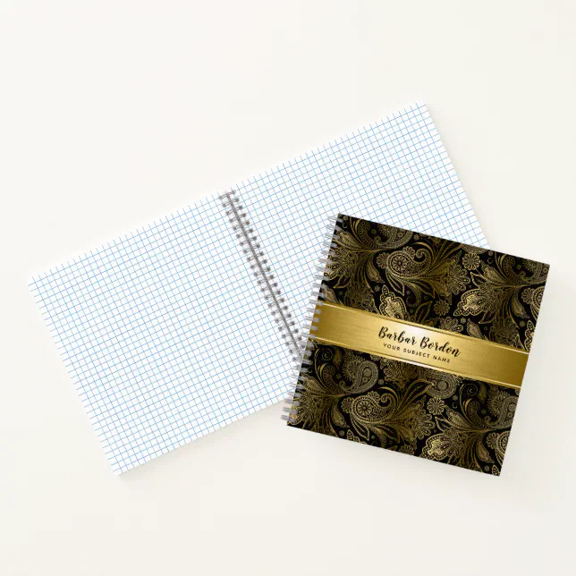 Black and gold vintage floral paisley pattern notebook | Zazzle