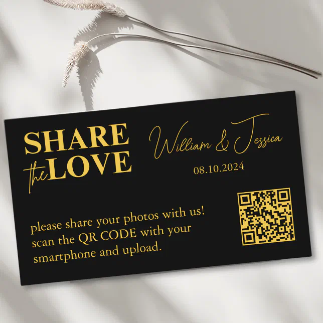 Black And Gold Wedding Album Photo Sharing QR Code Enclosure Card | Zazzle