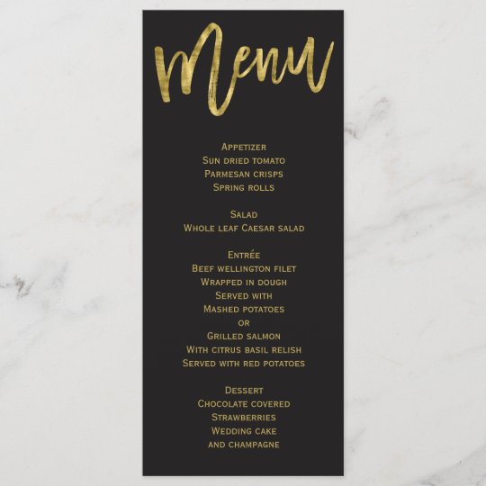 Black And Gold Wedding Menu Personalized | Zazzle.com