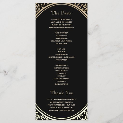 Black and Gold Wedding Program | Zazzle