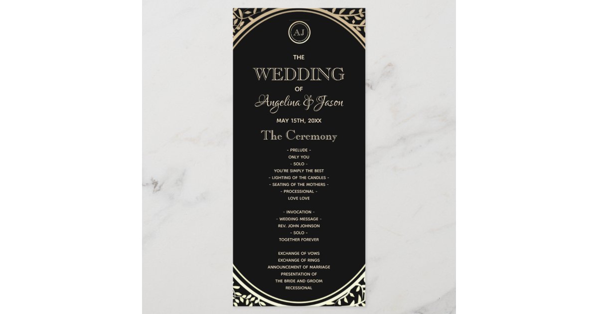 Black and Gold Wedding Program | Zazzle