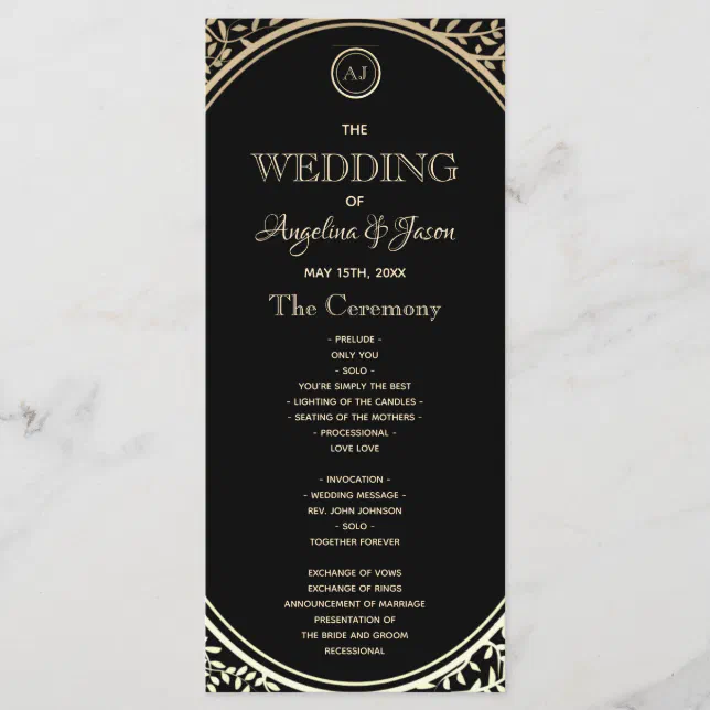 Black and Gold Wedding Program | Zazzle
