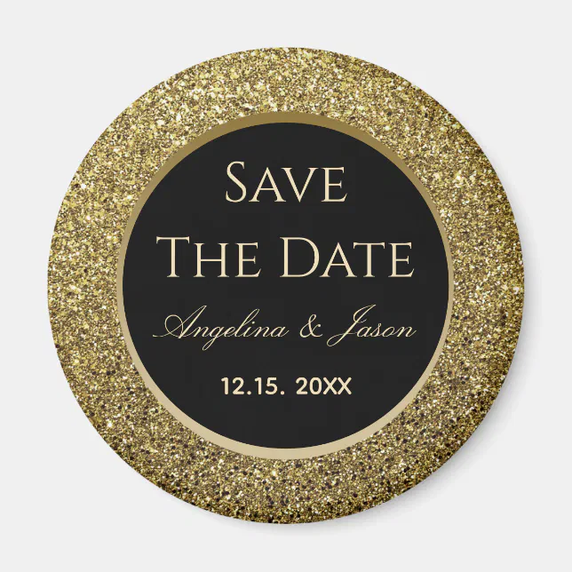 Black and Gold Wedding Save The Date Magnet | Zazzle