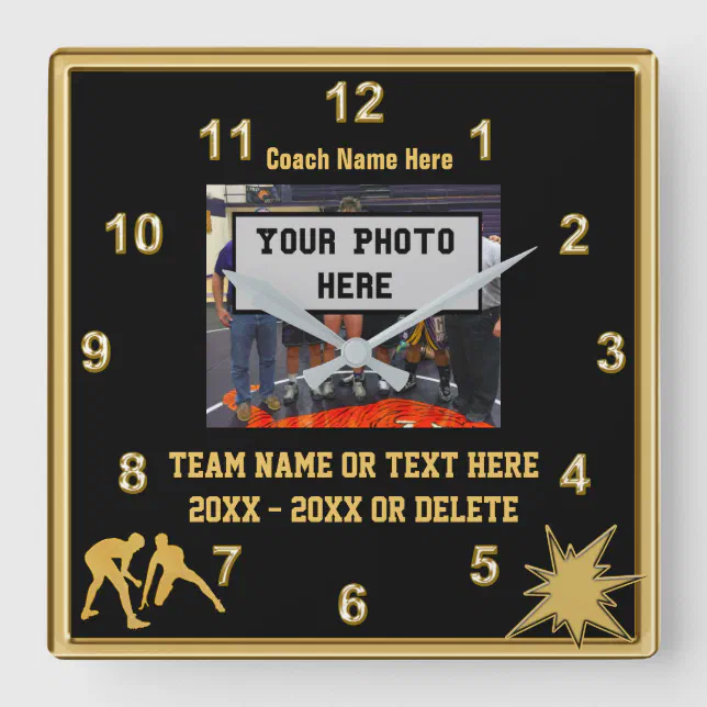 Black and Gold Wrestling Clocks Your Photo, Text | Zazzle