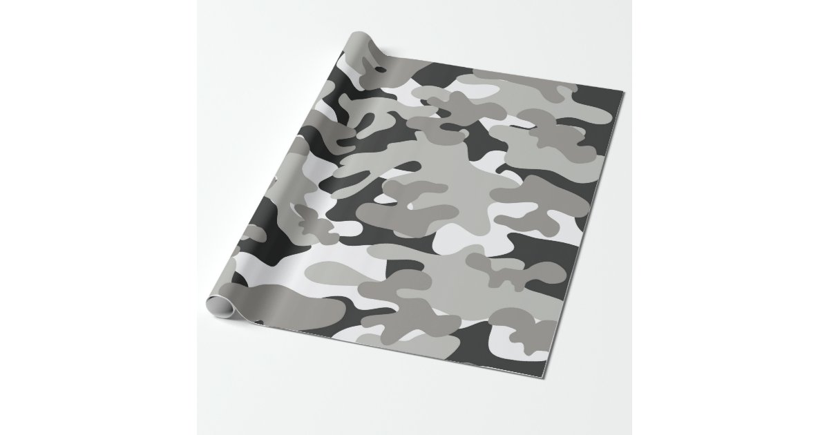 Black and Gray Camo Design Wrapping Paper | Zazzle