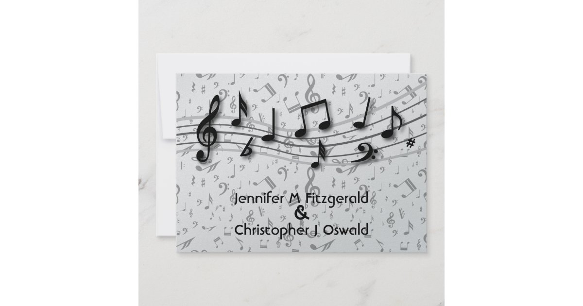 Black and Gray Musical Notes Wedding Invitation | Zazzle